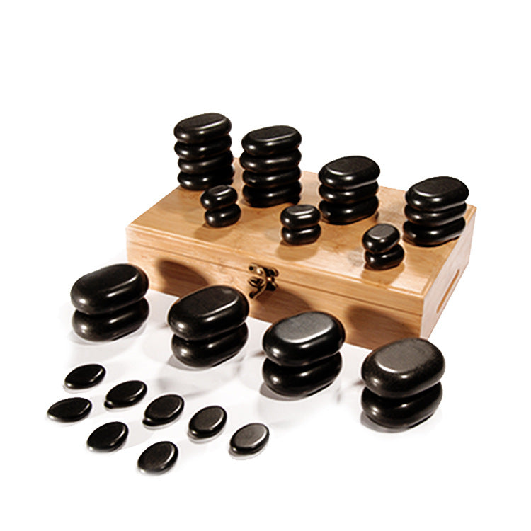 Professional hot stone set with wooden storage box | 36pc – i-Spa