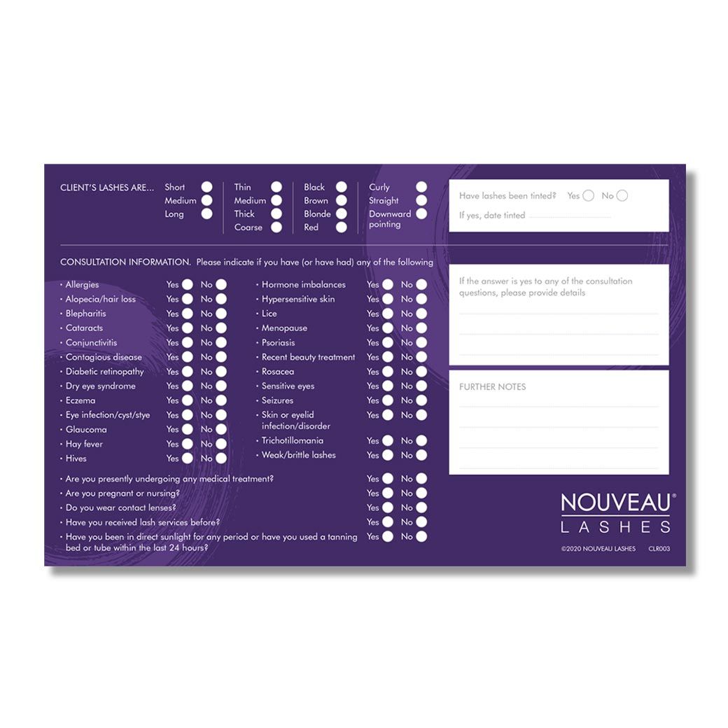 Nouveau Lashes Client Record Cards 100's – i-Spa